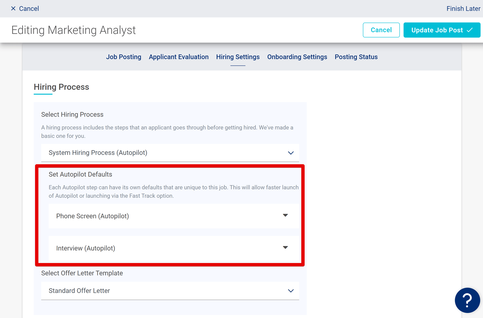 Using Autopilot Defaults